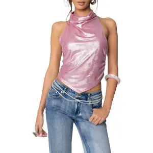 EDIKTED Metallic Cowl Neck Halter Top