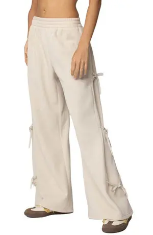 EDIKTED Claudette Bow Wide-leg Sweatpants - Cream