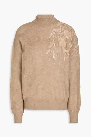 Brunello Cucinelli Sequin-embellished Turtleneck Sweater - Sand