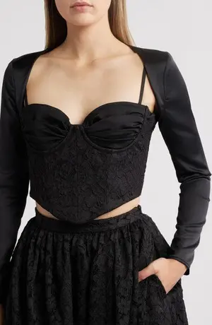 House Of Cb Duchess Lace Fit & Flare Midi Dress With Bolero - Black |  Editorialist