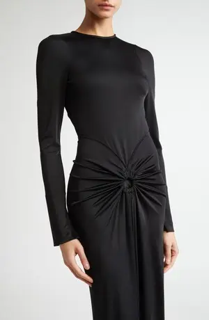 Victoria Beckham Long Sleeve Gathered Jersey Midi Dress