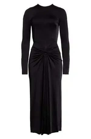 Victoria Beckham Long Sleeve Gathered Jersey Midi Dress