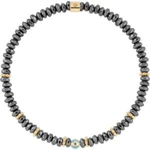 KARMA AND LUCK Earth Guardian Hematite Evil Eye Bracelet - Dark Grey/gold/turquoise/white