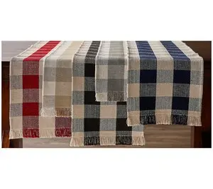 DESIGN IMPORTS Check Fringe Table Runner 13x108