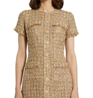 Mac Duggal Boucle Mini Dress With Pockets - Latte Multi