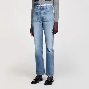 Sandro Flared Faded Denim Jeans - Blue Jean