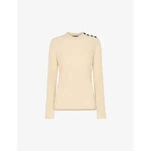 Whistles Buttoned-shoulder Longline Ribbed Wool Jumper