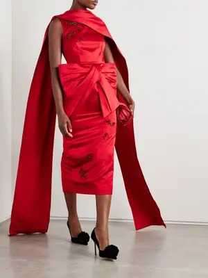 Erdem Draped Cape-effect Embellished Satin Gown