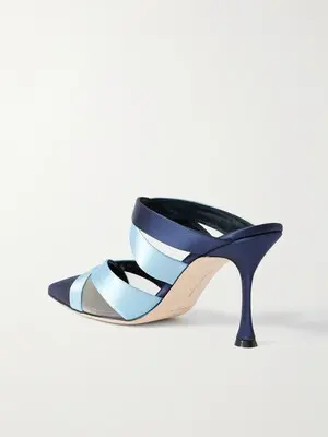 Manolo Blahnik Oyounak Gala Rial 90 Two-tone Satin Mules