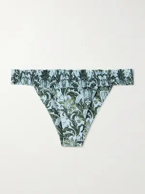 Faithfull The Brand Tavira Shirred Printed Recycled Bikini Briefs - Blue