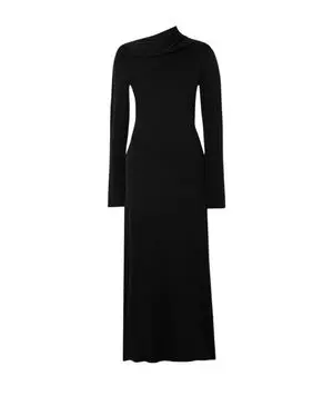 TOTEME Gathered Stretch-jersey Midi Dress - Black