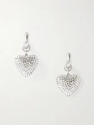 ROXANNE ASSOULIN The Dazzling Puffy Heart -tone Crystal Hoop Earrings - Silver