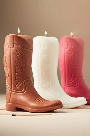 DAVIE OCHO CANDLE CO Davie Ocho Cowboy Boot Decorative Candle - White