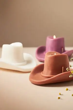 DAVIE OCHO CANDLE CO Davie Ocho Cowboy Hat Decorative Candle - White