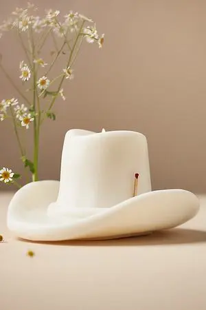 DAVIE OCHO CANDLE CO Davie Ocho Cowboy Hat Decorative Candle - White