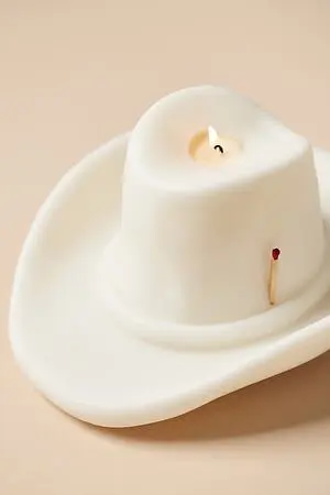 DAVIE OCHO CANDLE CO Davie Ocho Cowboy Hat Decorative Candle - White