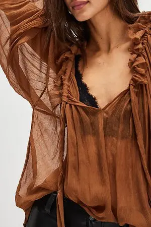 Free People Free People Chiffon Bow Blouse Holiday Toffee
