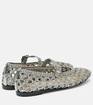 Le Monde Beryl Woven Leather Mary Jane Flats - Silver