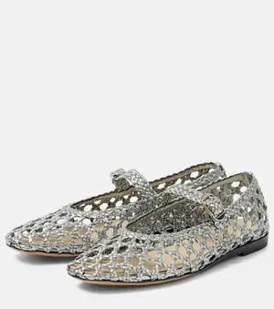 Le Monde Beryl Woven Leather Mary Jane Flats - Silver