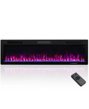 SUGIFT Electric Fireplace 60 Inches Recessed And Wall Mounted - Black