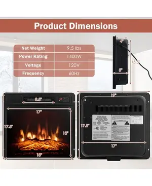 SUGIFT 18 Inch Electric Fireplace Inserted With Adjustable Led Flame