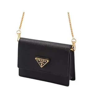 Prada Saffiano-leather Card Holder With Shoulder Strap - Black