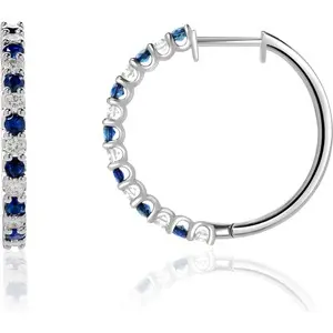 VALANI ATELIER Sapphire & Diamond Huggie Hoop Earrings - 14k White Gold