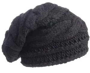 NIRVANNA DESIGNS Triple Braid Cable Slouch Beanie - Black