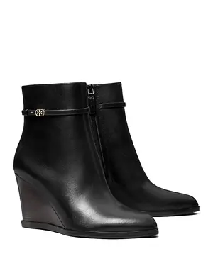 Tory Burch Double T Buckle Wedge Booties