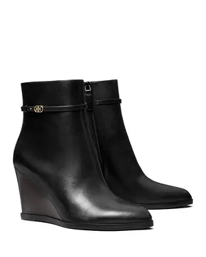 Tory Burch Double T Buckle Wedge Booties