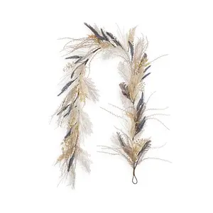 SEASONAL LLC Fall Fields Bouquet With Feathers And Pampas 6' Garland - No Color