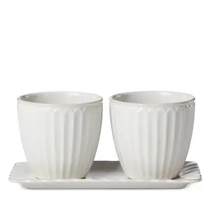 LENOX Set Of 2 French Perle Herb Pots With Tray - White