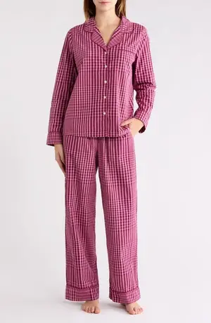Nordstrom Classic Cotton Pajamas - Burgundy Gradient Plaid