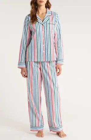 Nordstrom Classic Cotton Pajamas - Ivory- Red Multi Stripe