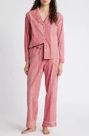 Nordstrom Classic Cotton Pajamas Red- Pink Gradient Plaid
