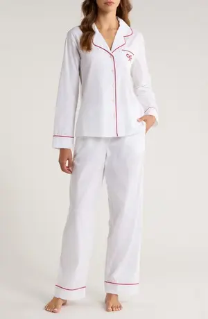 Nordstrom Classic Cotton Pajamas White- Red Bow