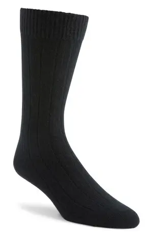 Nordstrom Ribbed Cashmere Blend Crew Socks - Black Caviar