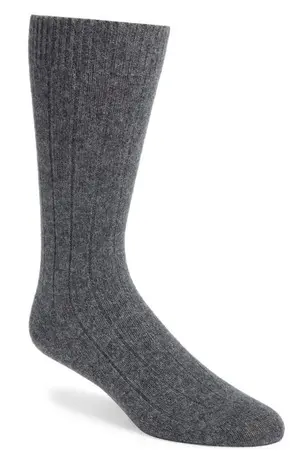 Nordstrom Ribbed Cashmere Blend Crew Socks - Grey Embers Heather