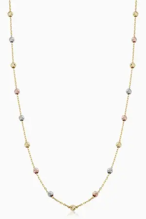 ORADINA 14k Tricolor Gold Ball Station Necklace - Yellow Gold