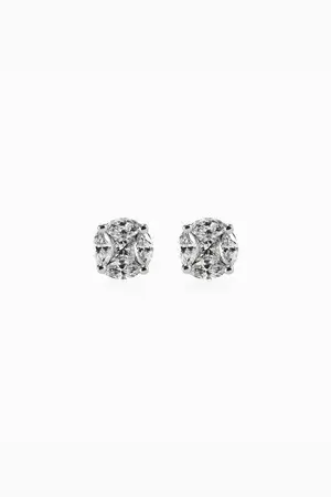 ORADINA 14k Gold Illusion Diamond Stud Earrings - White Gold - Diamonds