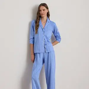 Ralph Lauren Logo Striped Sateen Sleep Set - Blue Print