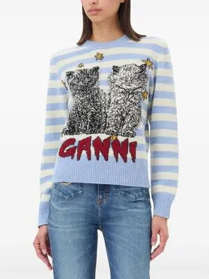 GANNI Mix Cats" Graphic Sweater - Blue