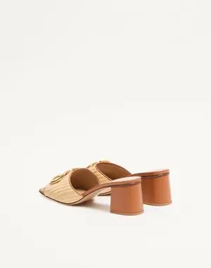 Valentino Garavani Vlogo Signature Raffia Slide Sandals - Beige
