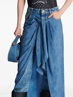 Balmain Draped Denim Skirt