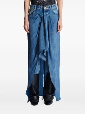 Balmain Draped Denim Skirt
