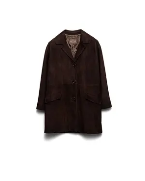 Prada Suede Coat With Notched Lapels
