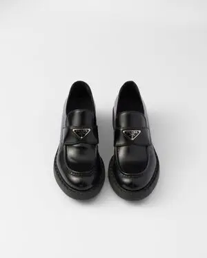 Prada Brushed Leather Loafers - Black