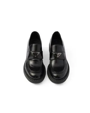 Prada Brushed Leather Loafers - Black