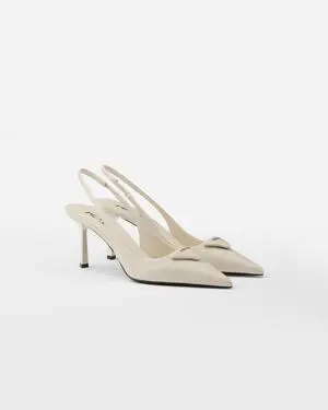 Prada Saffiano Patent Leather Slingback Pumps - Neutral