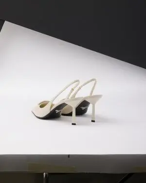 Prada Saffiano Patent Leather Slingback Pumps - Neutral